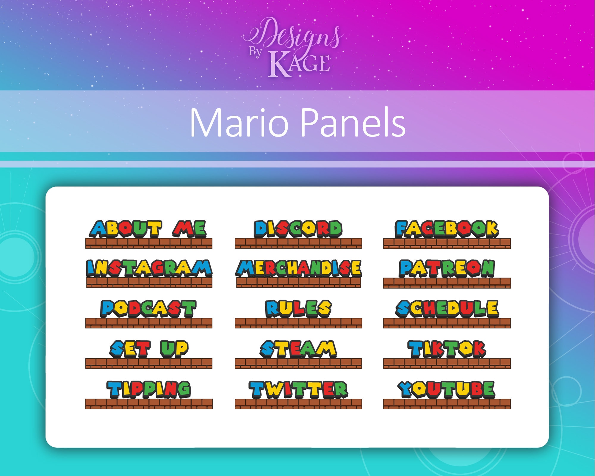 Nintendo Mario X15 Panels for Twitch Channels - Etsy