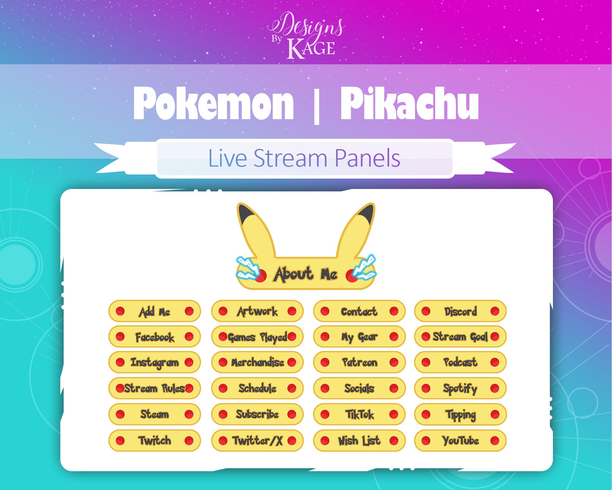 Pokemon Pikachu X25 Stream Panels Twitch Panels, Kick Panels Overlays ...