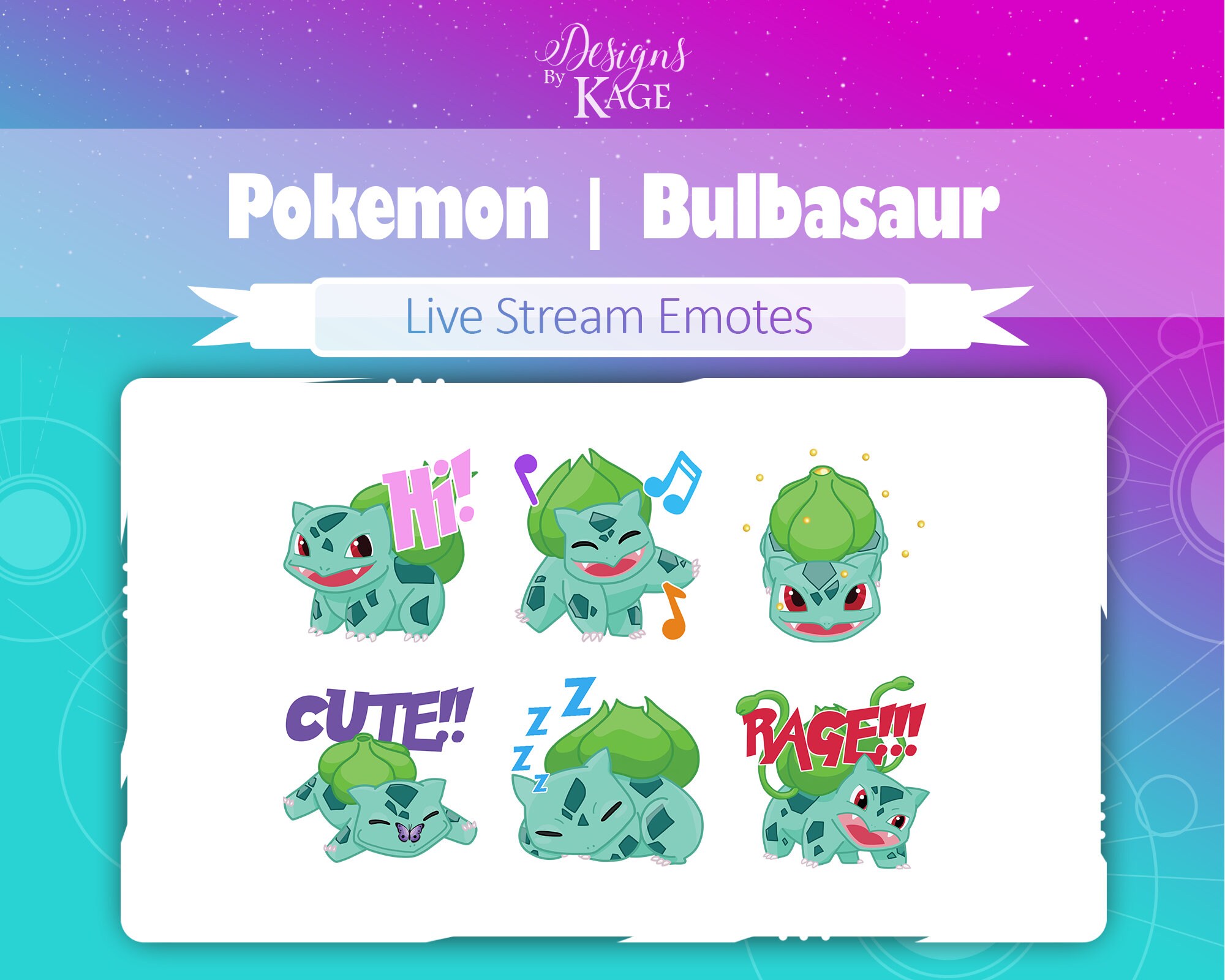 Pokemon Bulbasaur X6 Stream Emotes Pack Twitch Emotes, Discord Emotes ...