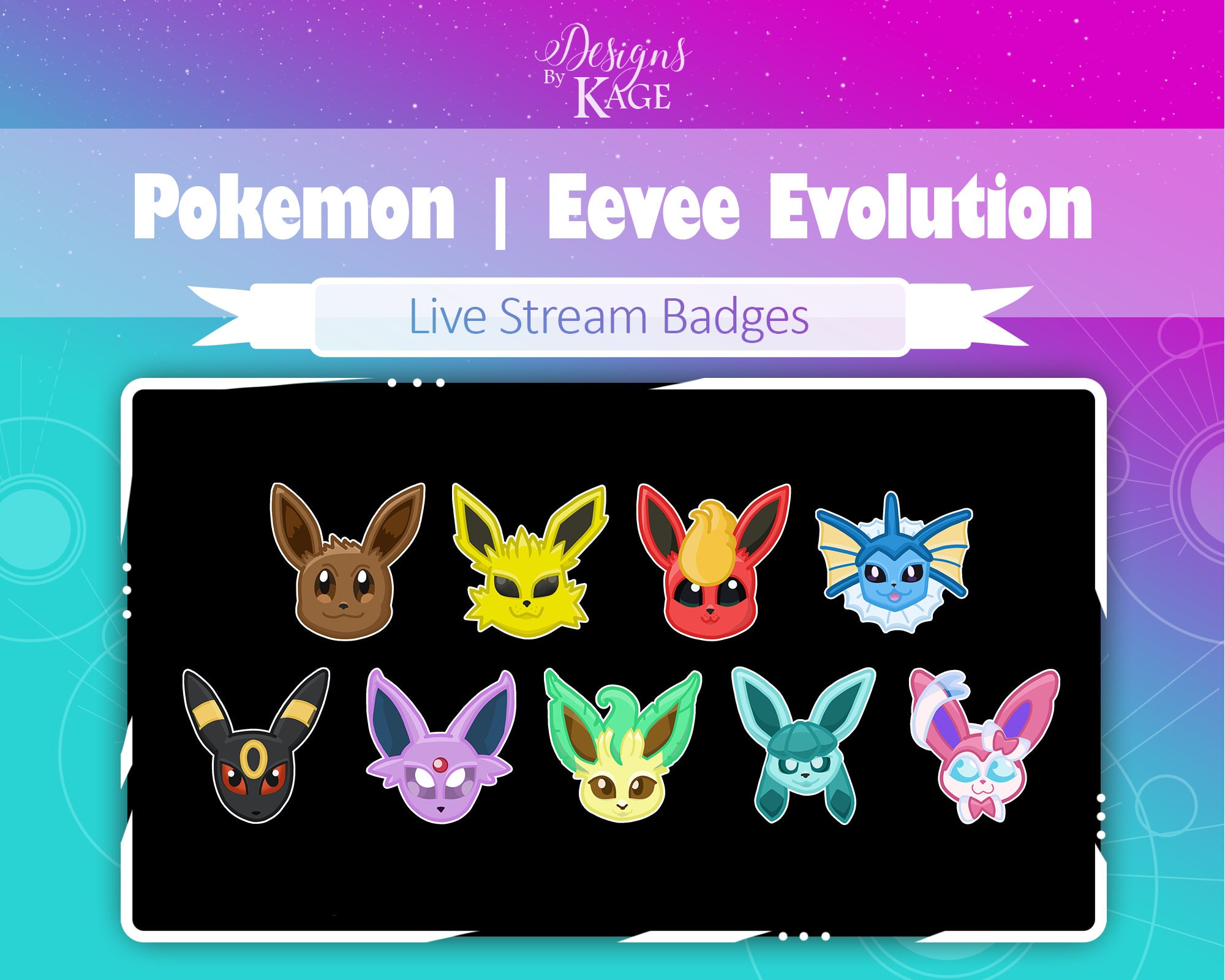 Pokemon Eevee Evolution X9 Stream Sub Badges Pack Twitch Badges ...