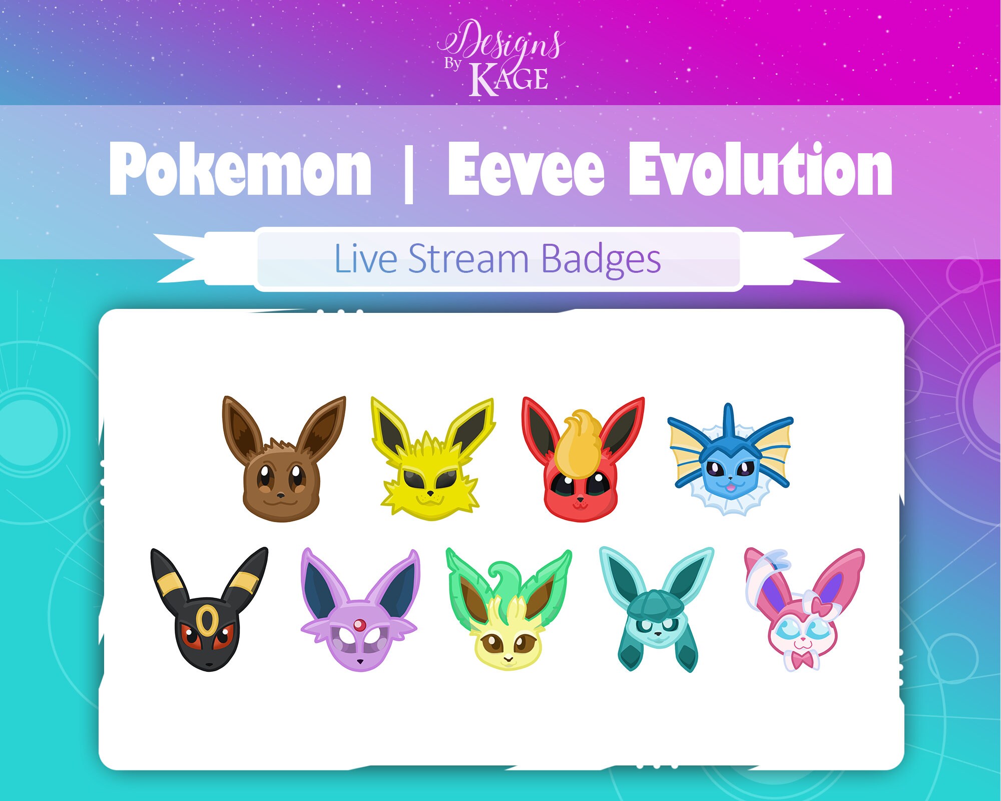 Pokemon Eevee Evolution X9 Stream Sub Badges Pack Twitch Badges ...