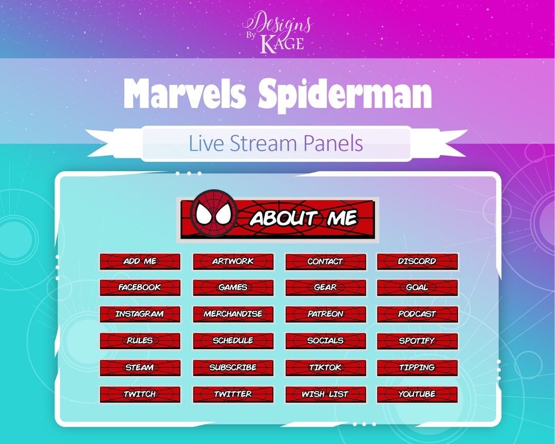 Marvel Spiderman X25 Stream Panels Twitch Panels, Kick Panels Overlays ...