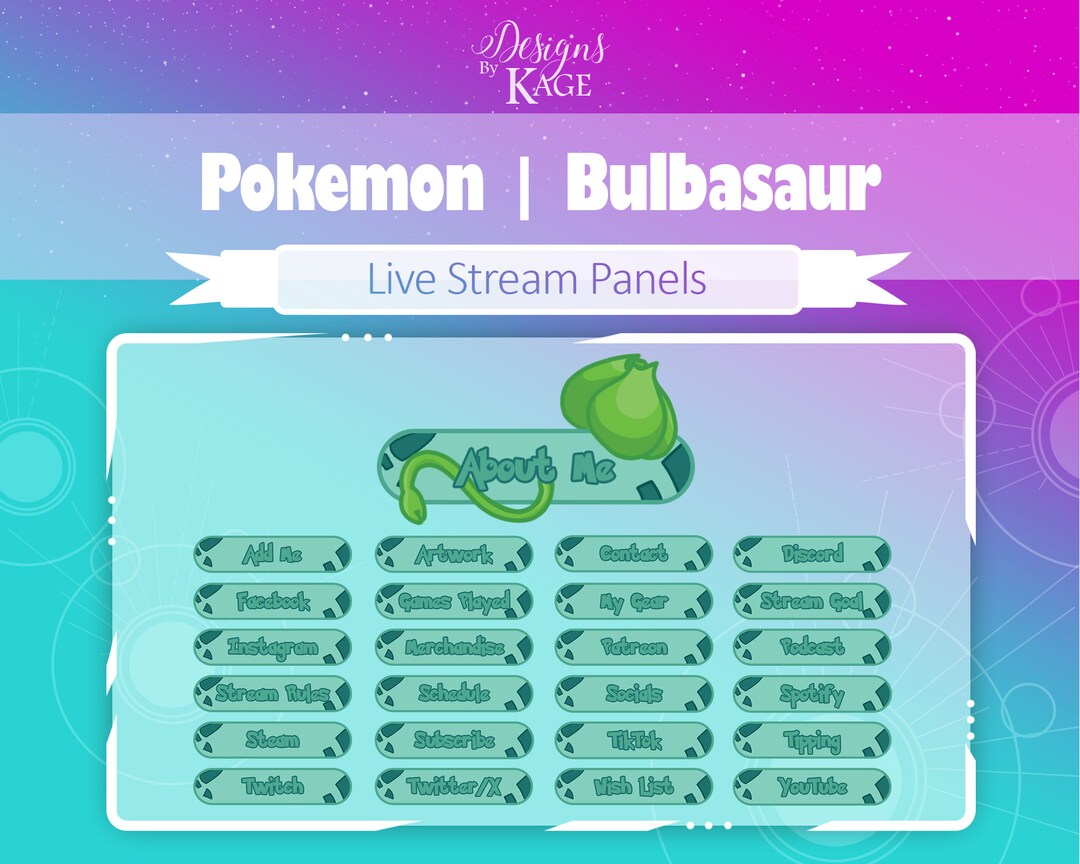 Pokemon Bulbasaur X25 Stream Panels Twitch Panels, Kick Panels Overlays ...
