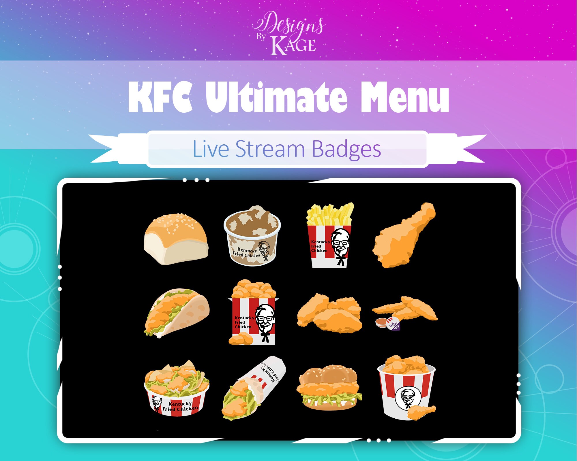 KFC Ultimate Menu X12 Stream Sub Badges Twitch Badges, Discord Roles ...