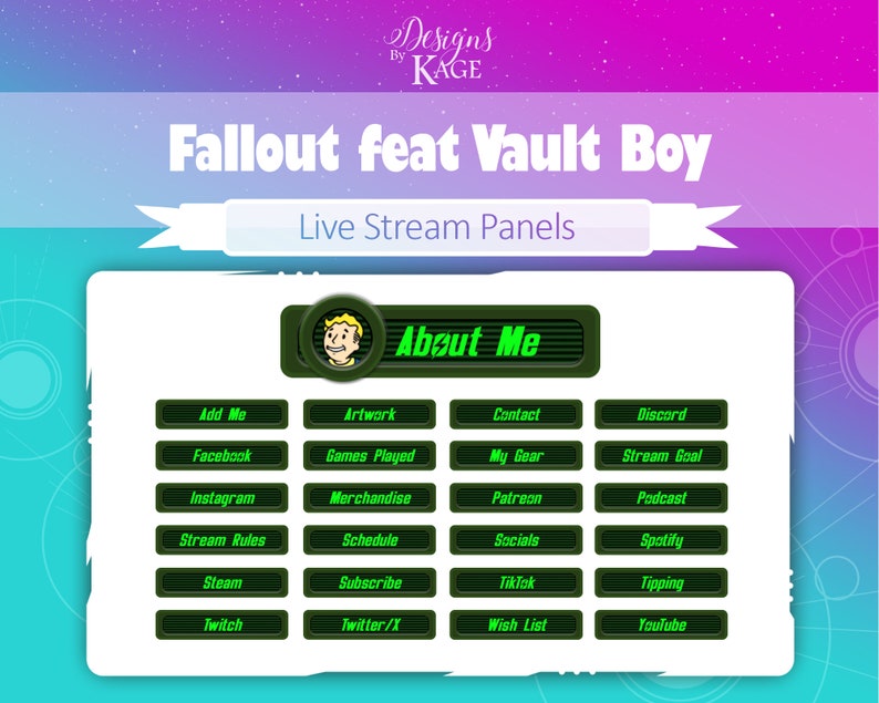 Fallout Themed X25 Twitch Panels Featuring Vault Boy for Live Streaming ...