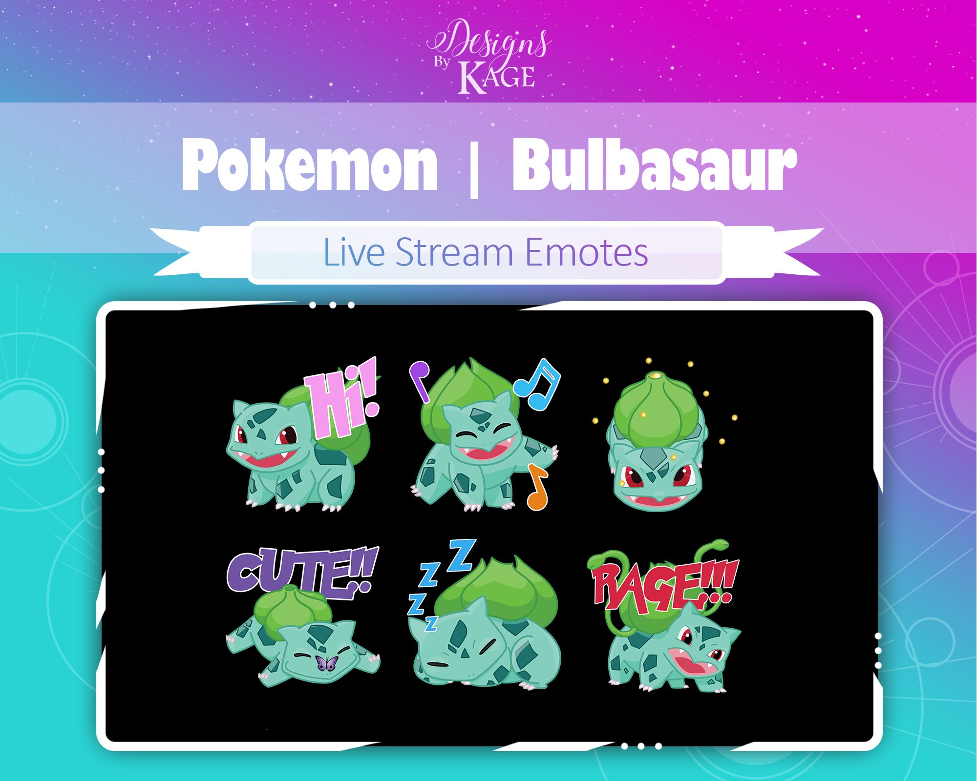 Pokemon Bulbasaur X6 Stream Emotes Pack Twitch Emotes, Discord Emotes ...