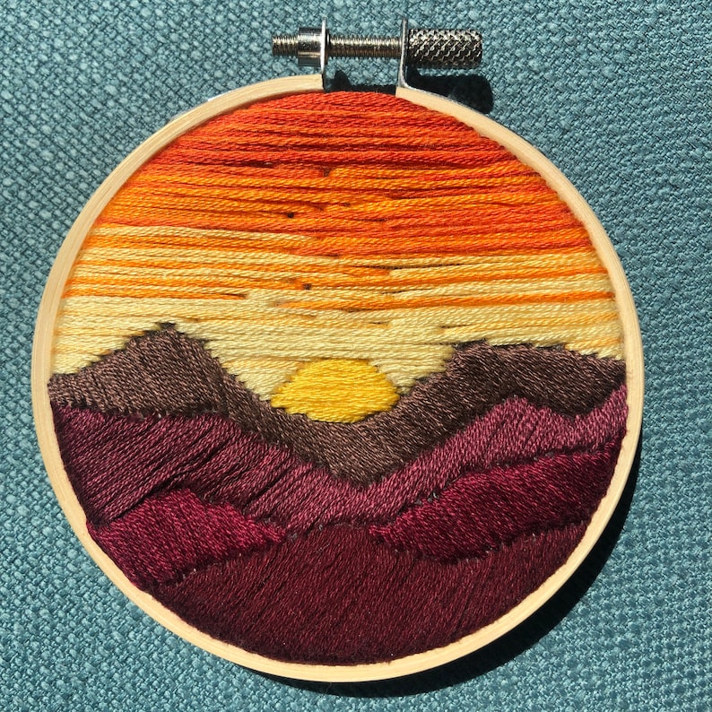 Mountain Sun Scene / Handmade Landscape Embroidery 3’’ Hoop - Etsy