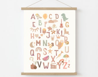 Digital Prints Prints Art & Collectibles Nursery Poster Retro Alphabet ...