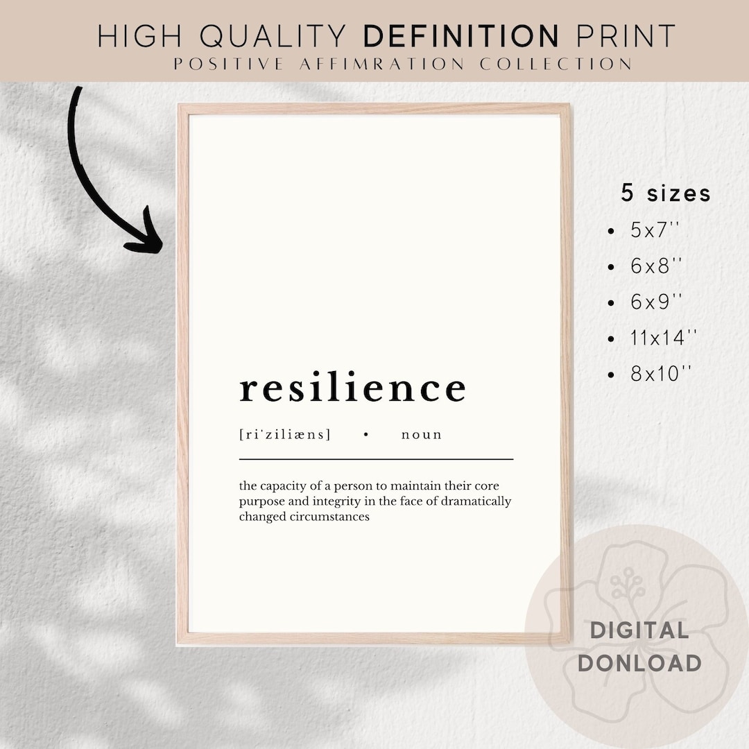 Resilience Definition Sign, Resilience Definition Print, Download ...