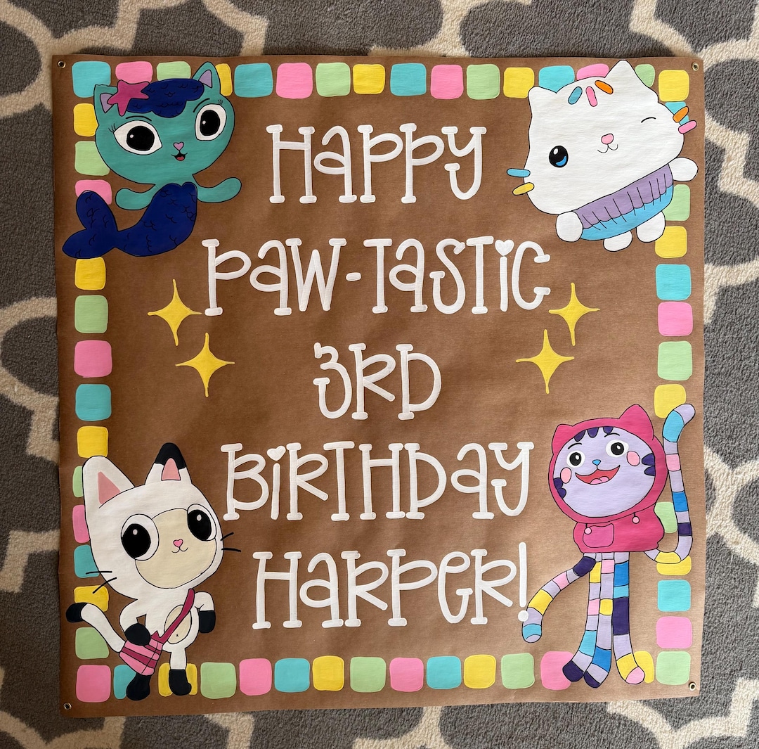 Custom Hand-painted Gabby's Dollhouse Birthday Banner, Personalized ...