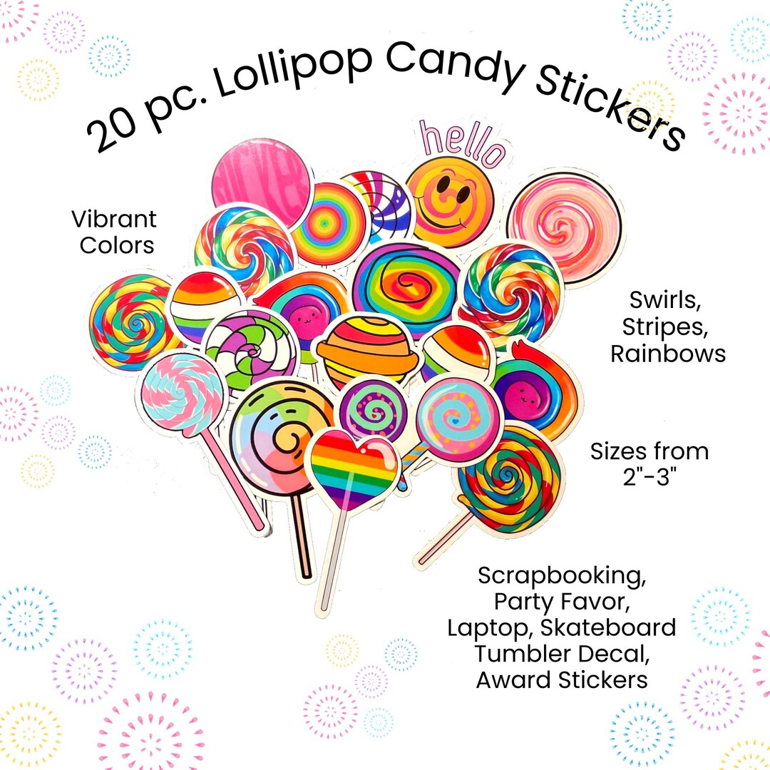 20pc Candy Lollipop Colorful Swirl Stickers, Birthday Party Grab Bag ...