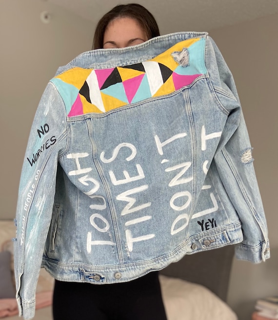 Geometric Design Jacket Hand Painted Denim Acid Wash - Etsy