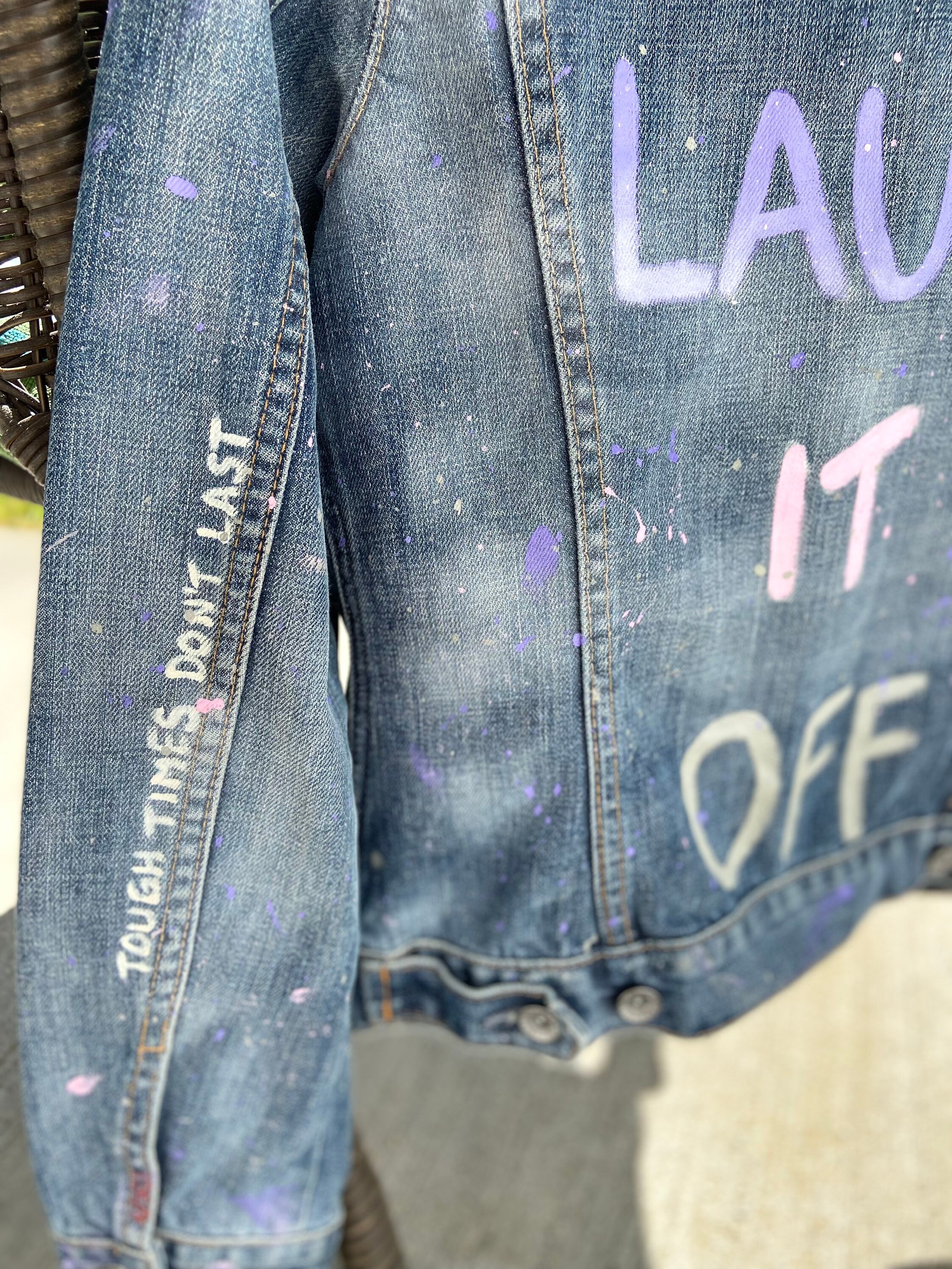 Custom Hand Painted Jacket Purple/pink Paint Upcycled Medium Wash Denim ...
