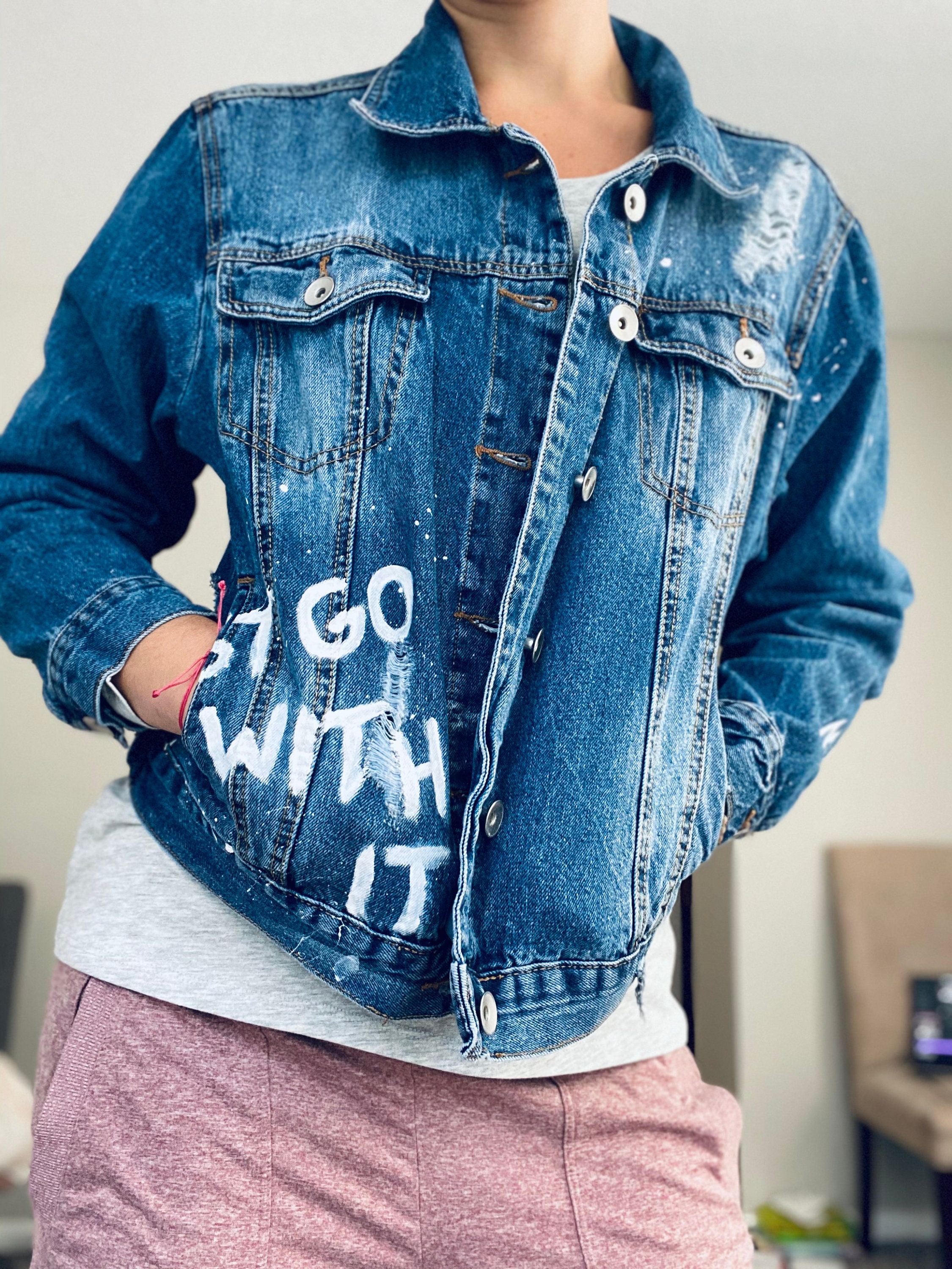 Hand Painted Ombre Denim Jacket Blue Ombre Design up Cycled Denim It is ...