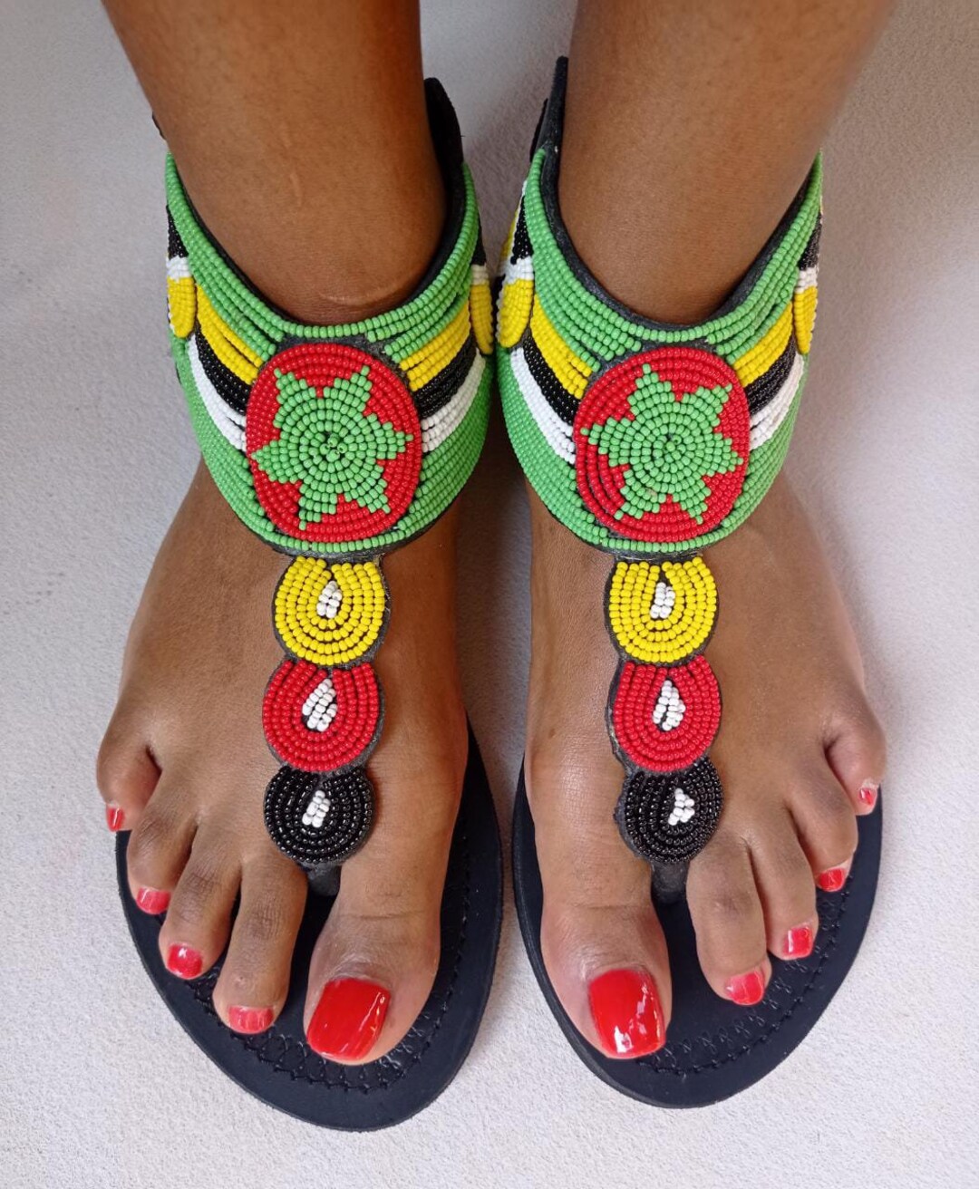 African Beaded Leather Sandal,summer Sandal,multicolour Sandal,maasai ...