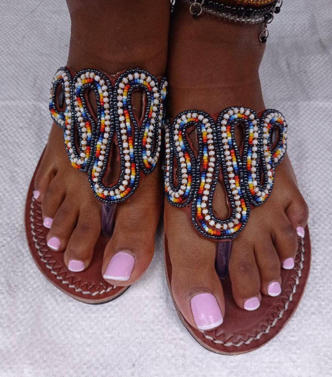 African Beaded Leather Sandal - Etsy