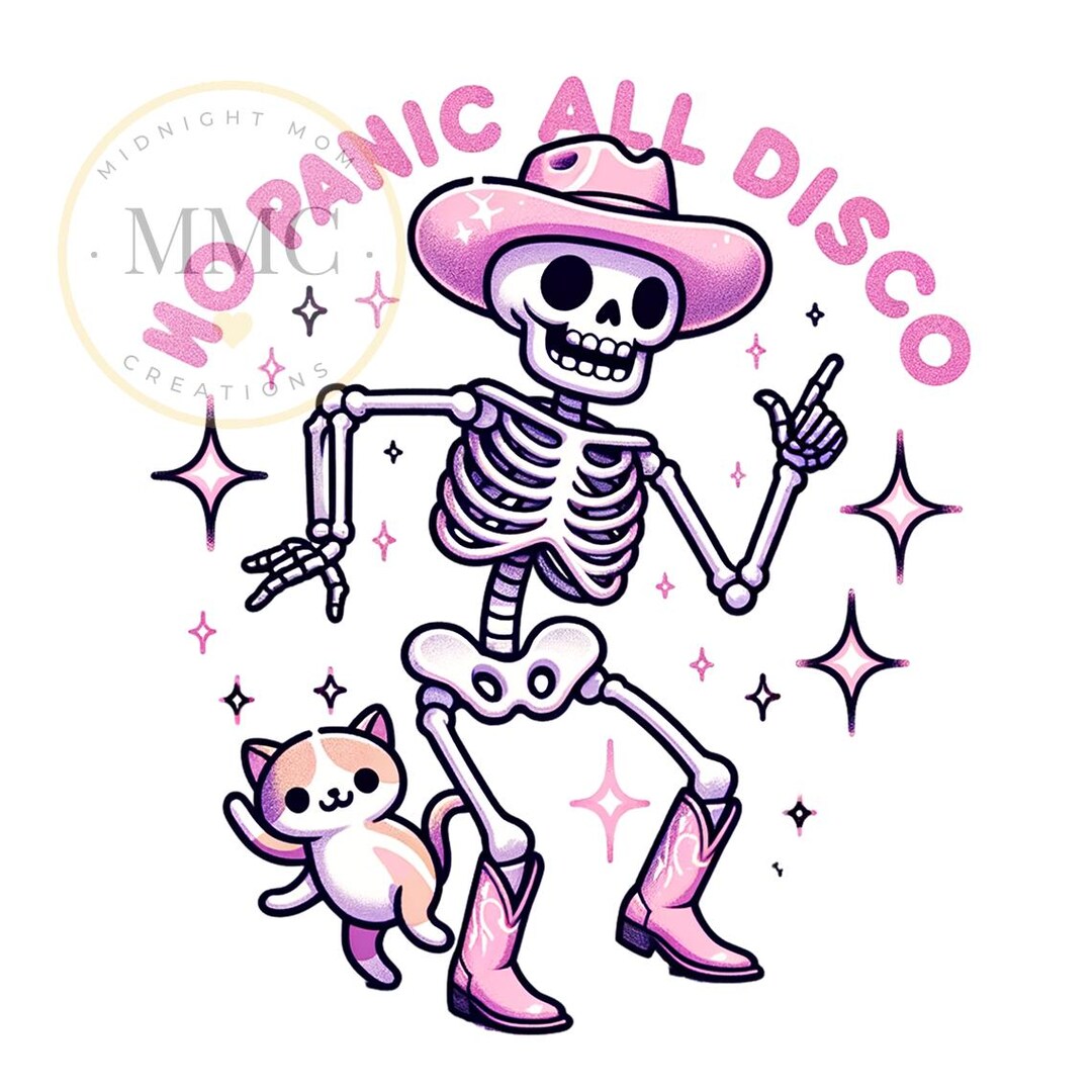 No Panic All Disco PNG, Funny Skeleton, Disco Cat, Retro Groovy, T ...