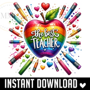 The Best Teacher, Colorful Heart, Apple Png, Teacher Png, T-shirt Mug ...