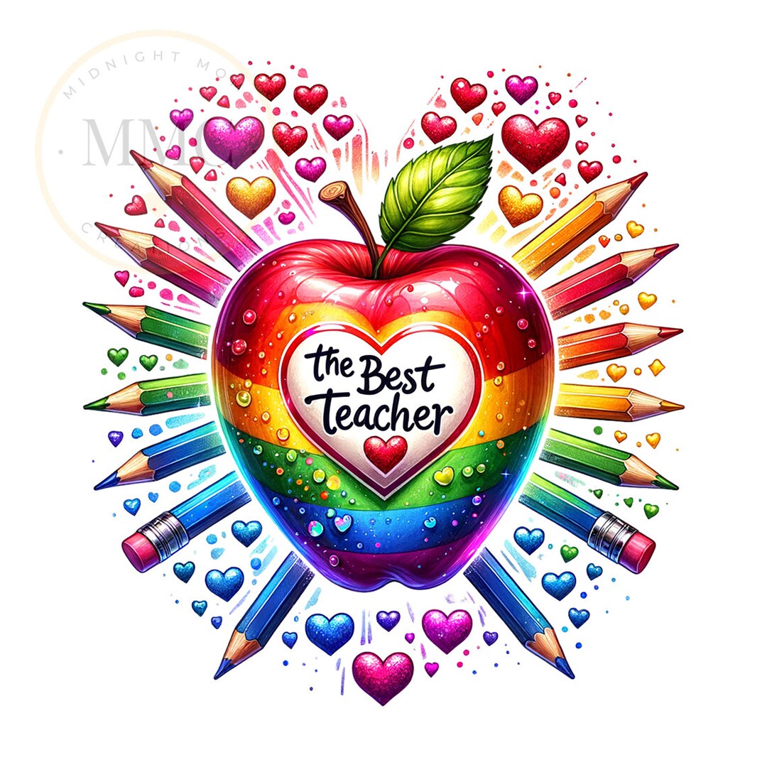 The Best Teacher, Colorful Heart, Apple Png, Teacher Png, T-shirt Mug ...