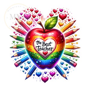 The Best Teacher, Colorful Heart, Apple Png, Teacher Png, T-shirt Mug ...