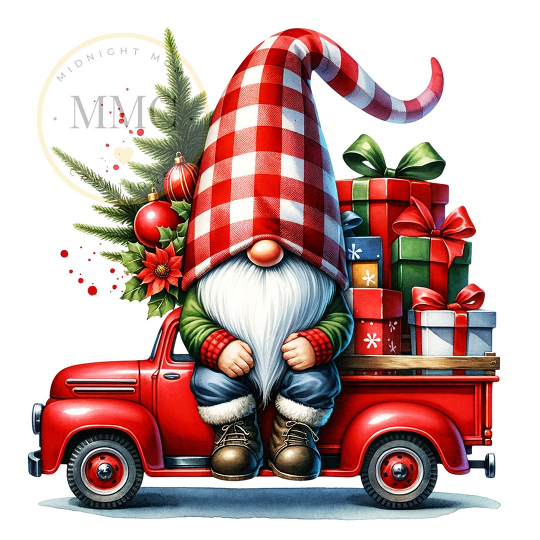 Christmas Gnome Truck Clipart, Christmas Clipart, Winter Gnome, T-shirt ...