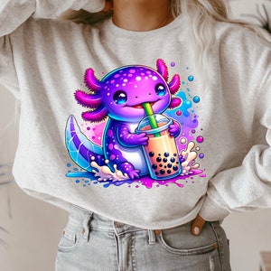 Cute Axolotl Drinking Boba PNG, Axolotl Boba, Axolotl PNG, T-shirt Mug ...