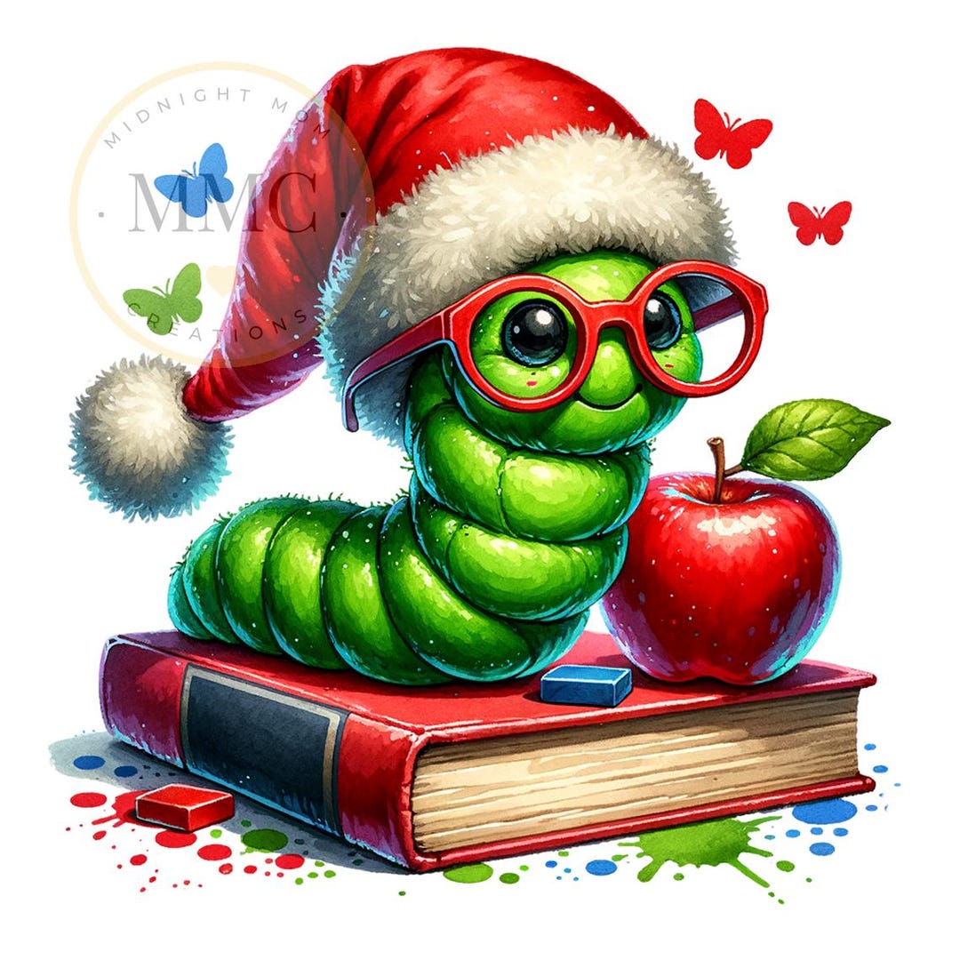 Christmas Bookworm PNG, Apple Png, Christmas Books, Merry Christmas ...