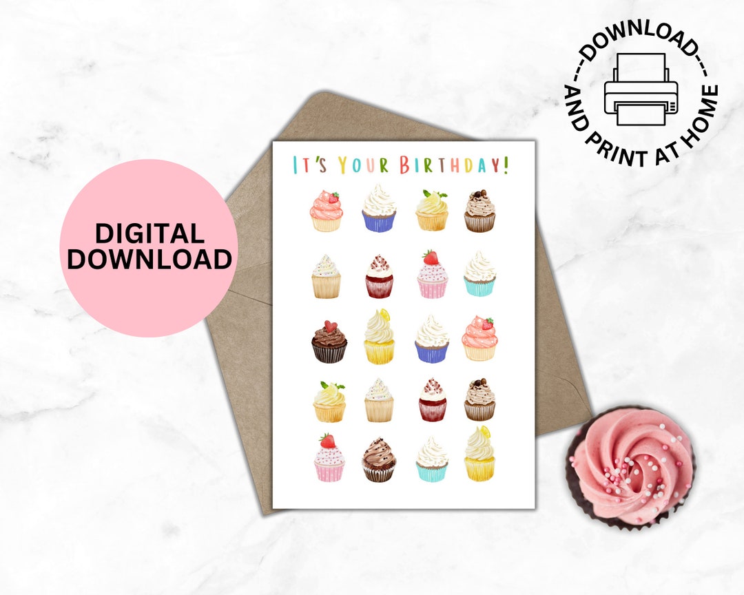Printable Birthday Cupcake Greeting Card Instant Download - Etsy