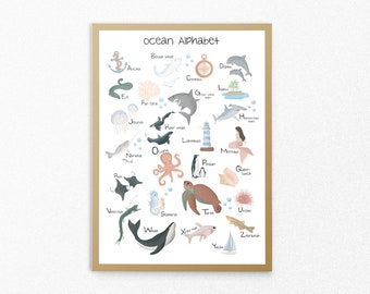 Ocean Animals Alphabet and Numbers Print Set Nursery Wall Art Kid's ...