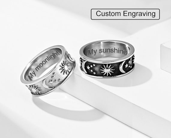 Personalized Sun Moon Star Ring for Couple Custom Engraved - Etsy UK