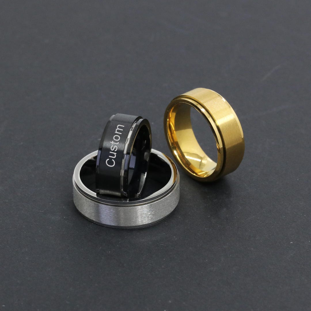 Custom Engraved Fidget Spinner Ring for Men, Personalize Anxiety ...