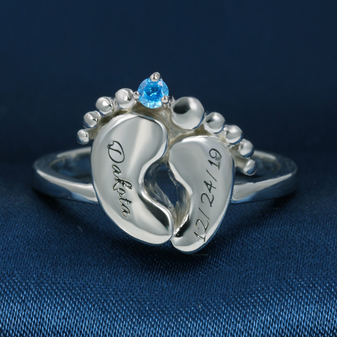 Personalized 1/2 Birthstones Ring Engraved Name Date, Mothers Ring With ...