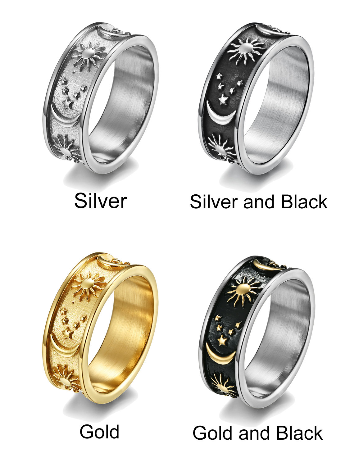 Personalized Sun Moon Star Ring for Couple Custom Engraved - Etsy UK