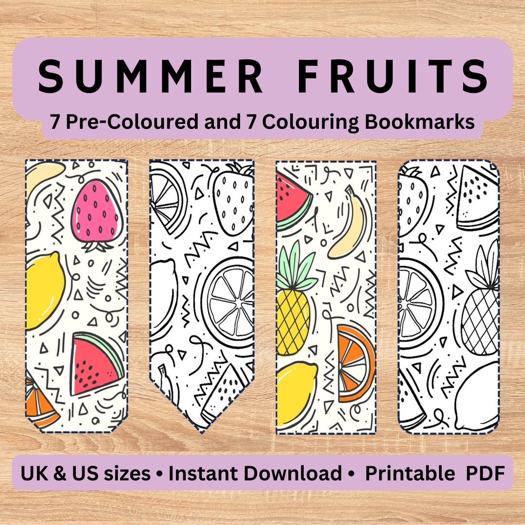 Summer Fruits Bookmarks - Colouring and Pre-coloured - Digital Download ...