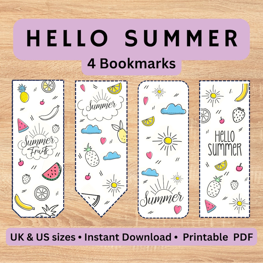 Hello Summer Bookmarks Digital Download Printable Diy Fun Instant