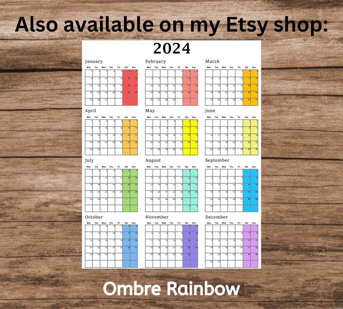 2024 Annual/year Calendar monday Start Digital PDF Printable Instant ...