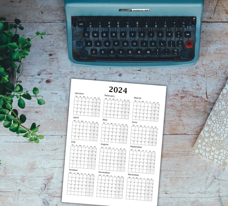 2024 Annual/year Calendar monday Start Digital PDF Printable Instant ...