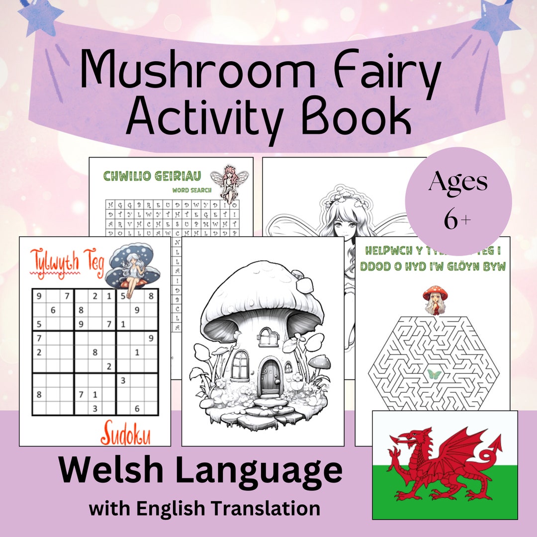 Welsh / Cymraeg - Mushroom Fairy Colouring & Puzzle Book for Children ...