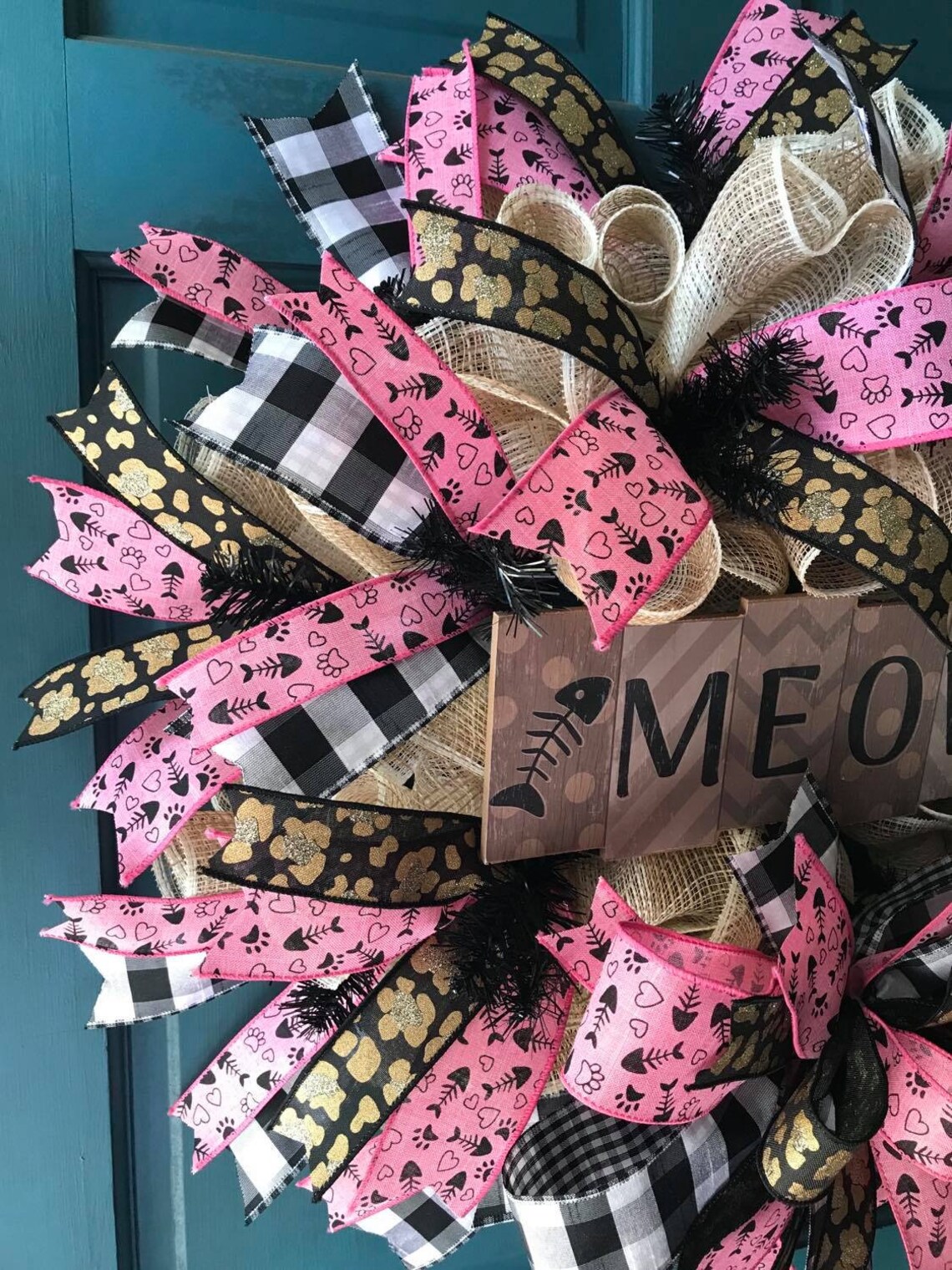 Cat Wreath for Front Door Animal Lover Wreath Meow Wreath - Etsy