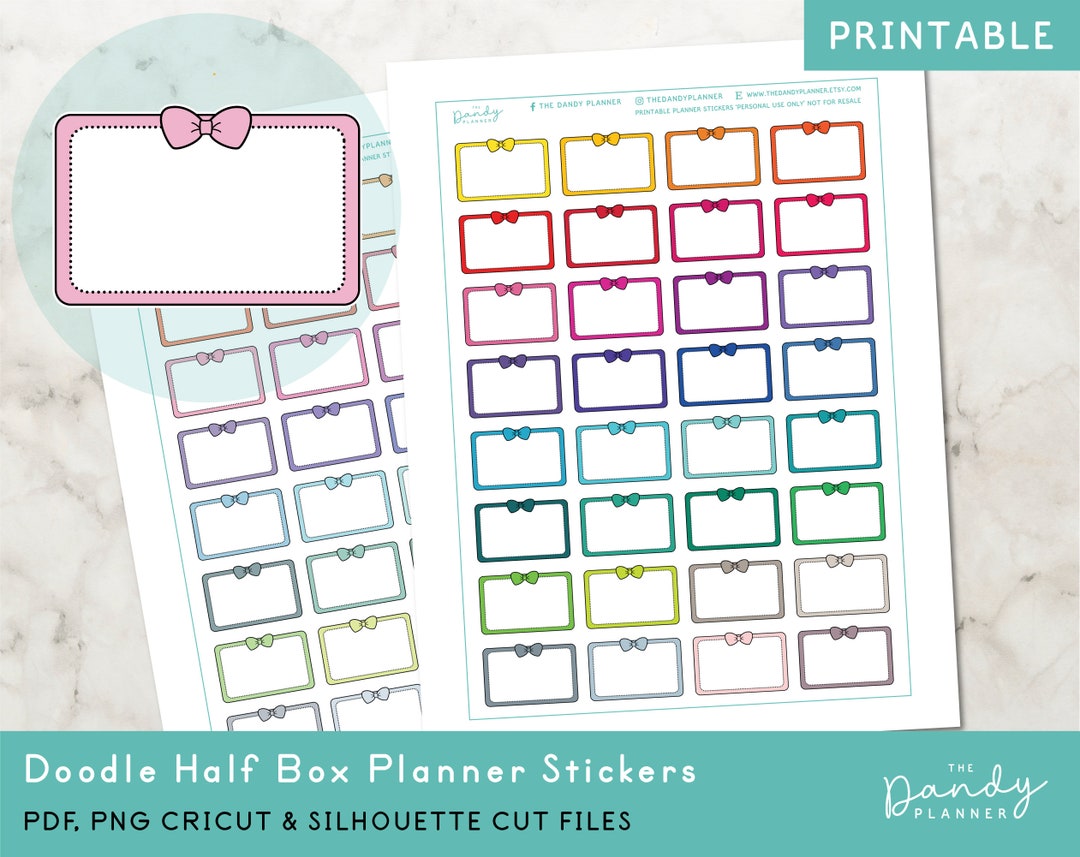 Doodle Bow Half Box Printable Planner Stickers, Pastel & Bright Half ...
