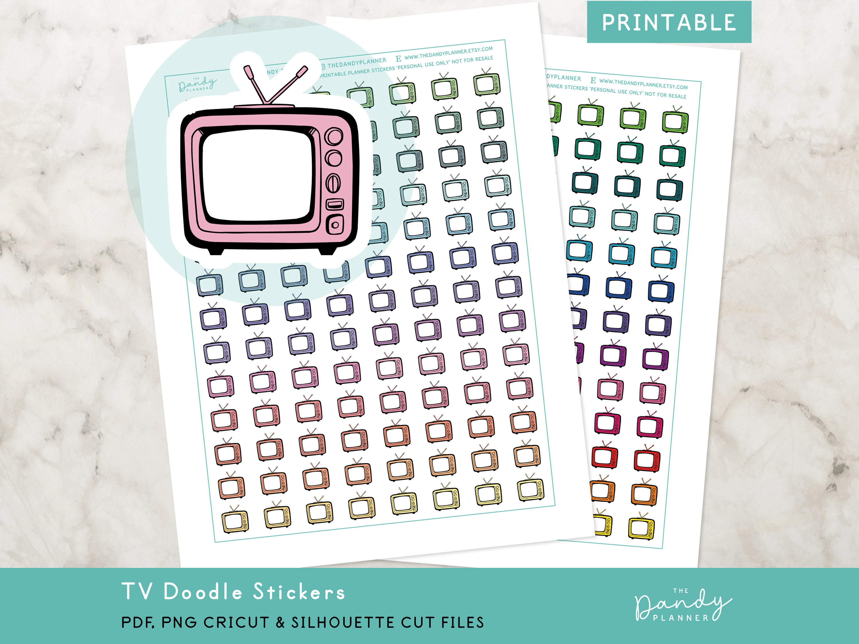 TV Icon Stickers Printable, Television Icon Stickers, DIY Printable ...