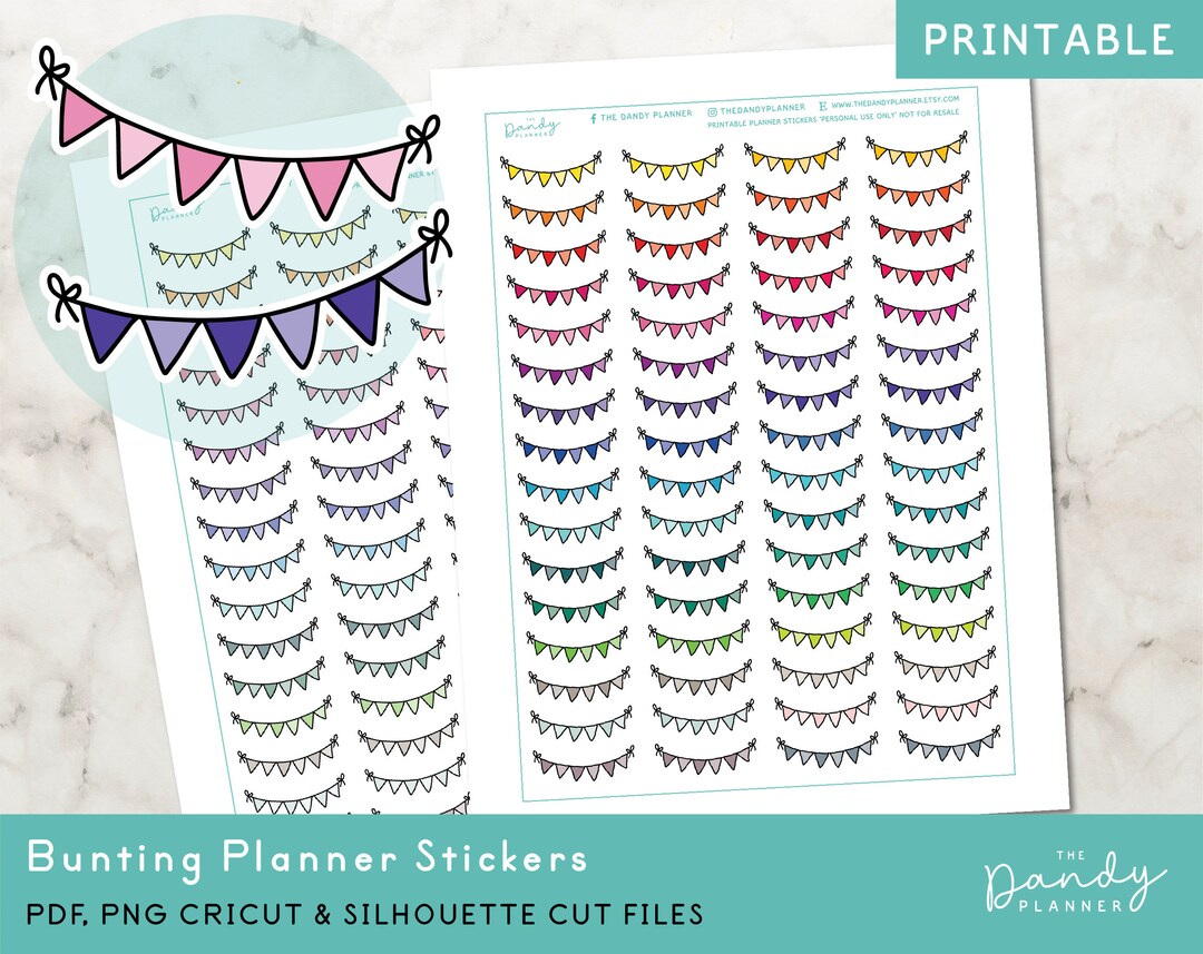 Bunting Planner Stickers Printable, Party Bunting Doodle Planning ...