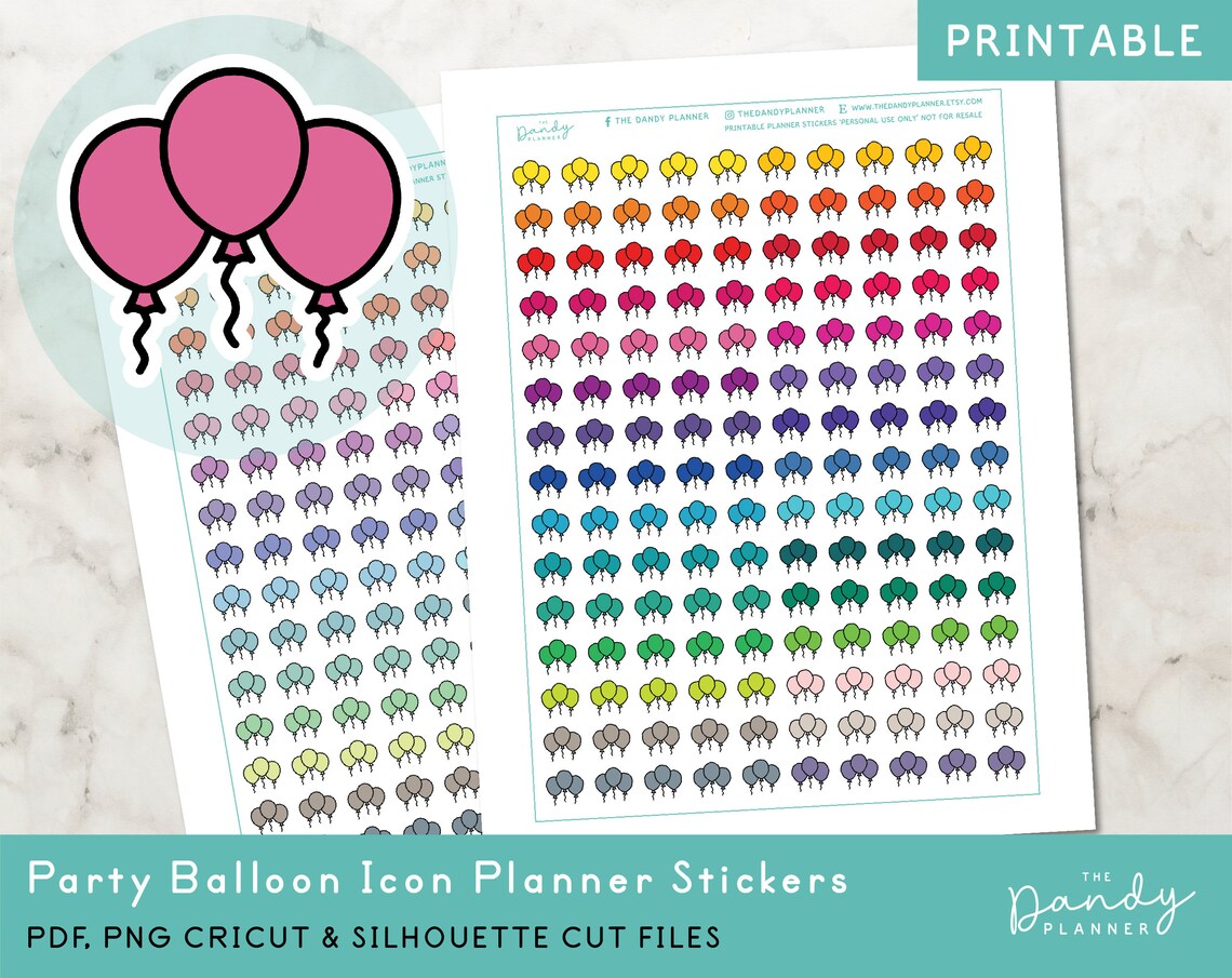 Party Balloons Planner Stickers Printable, Balloon Doodle Planning ...