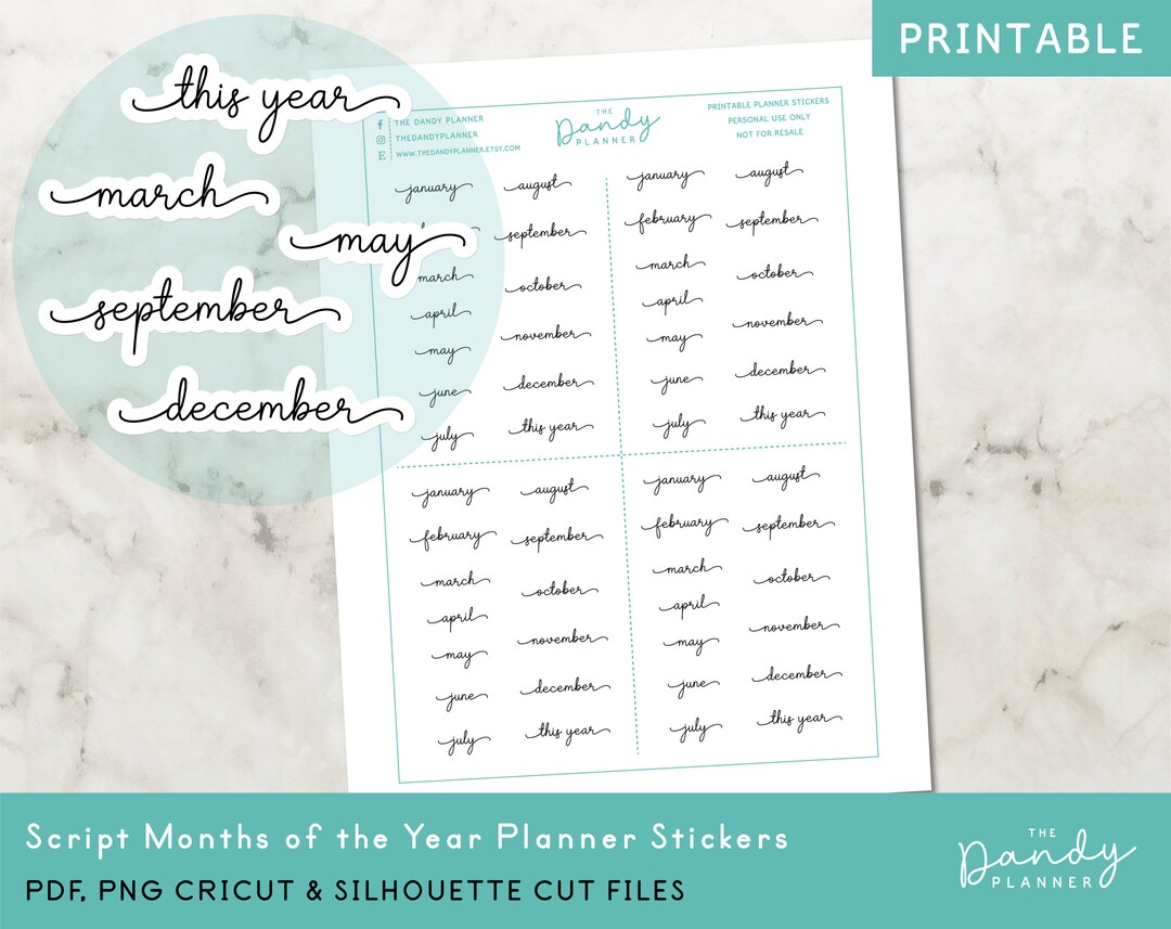 Months Script Planner Stickers Printable, Script Planner Stickers ...