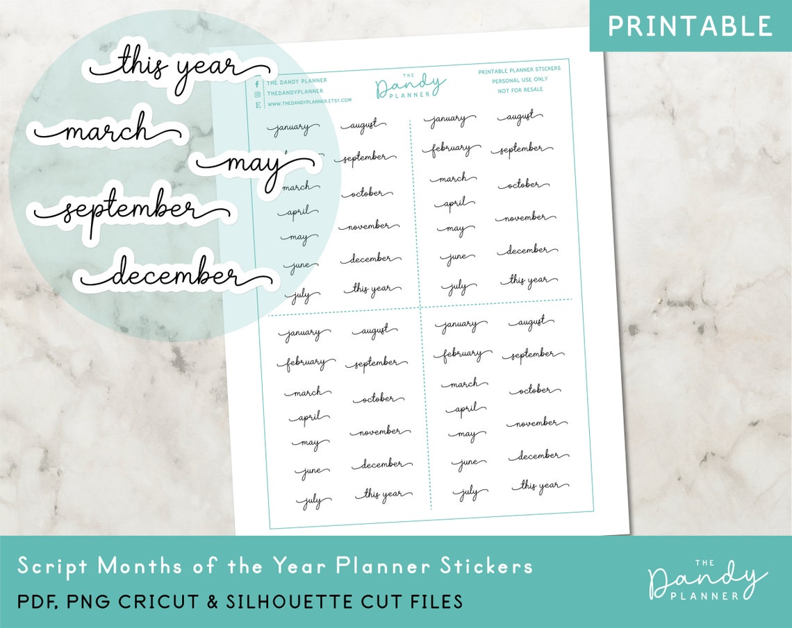 Months Script Planner Stickers Printable Script Planner - Etsy