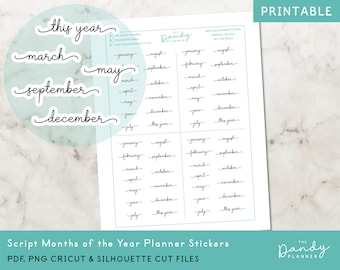 Months Script, Printable Planner Stickers - Etsy