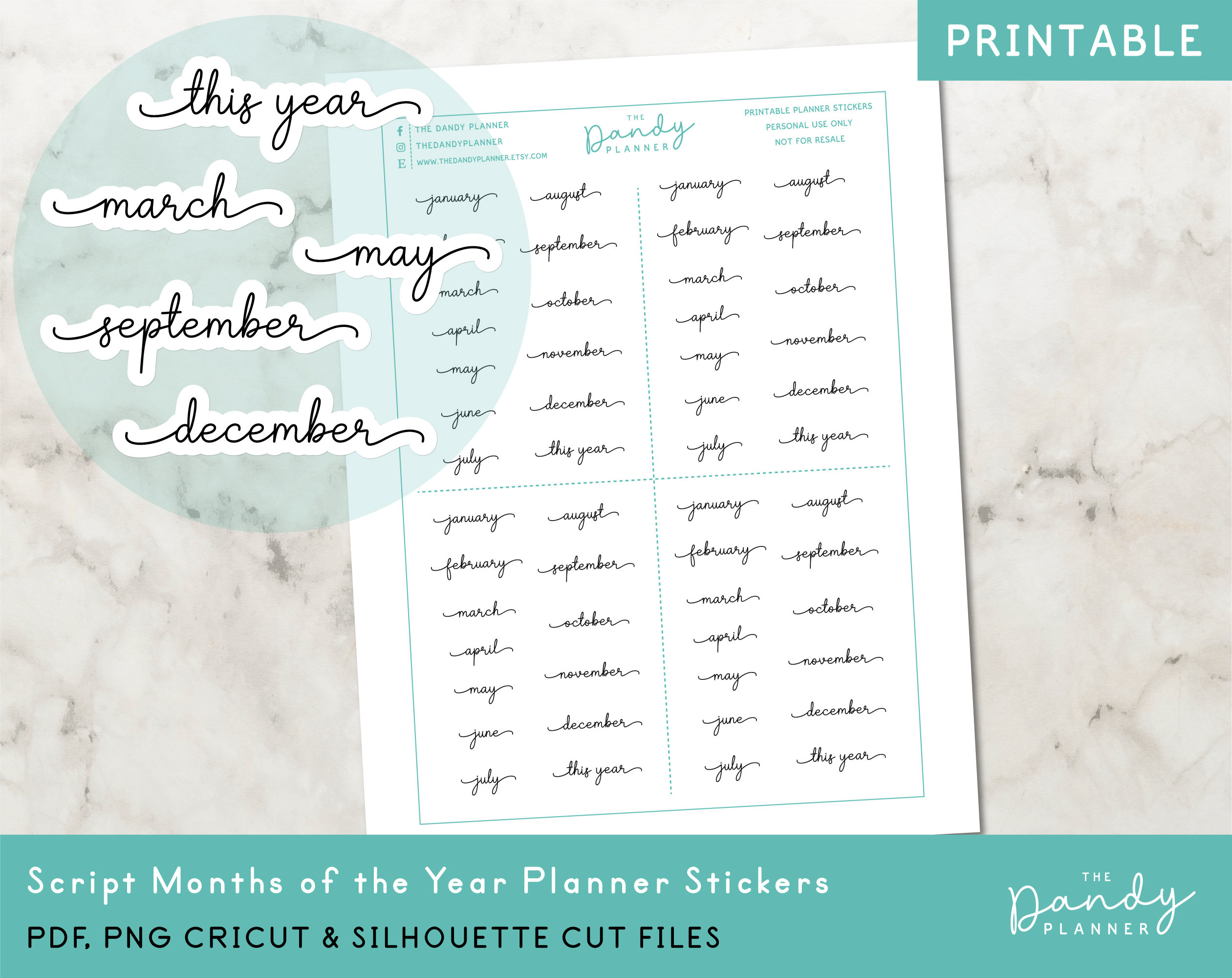 Months Script Planner Stickers Printable Script Planner - Etsy