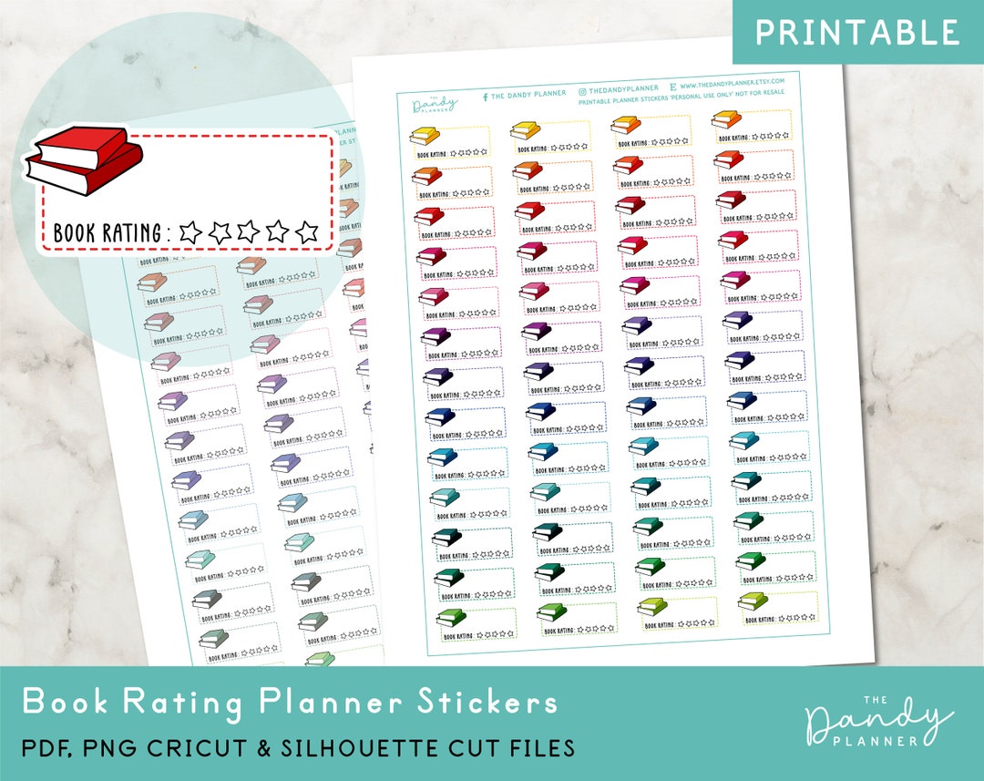 Book Rating Planner Stickers: DIY Printable (PDF, PNG, Cricut ...
