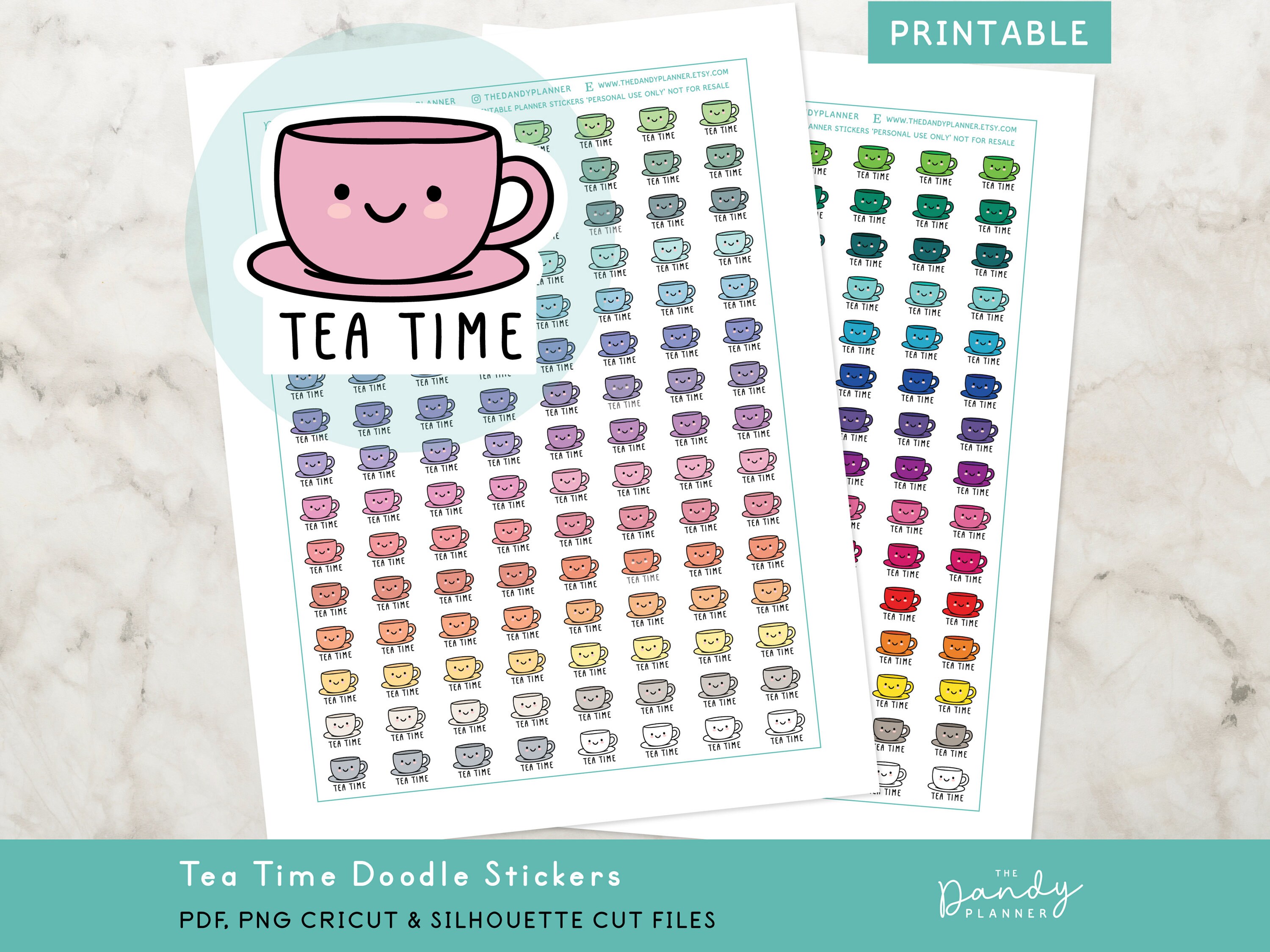 Kawaii Tea Time Stickers Printable, Tea Cup Icon Stickers, DIY ...