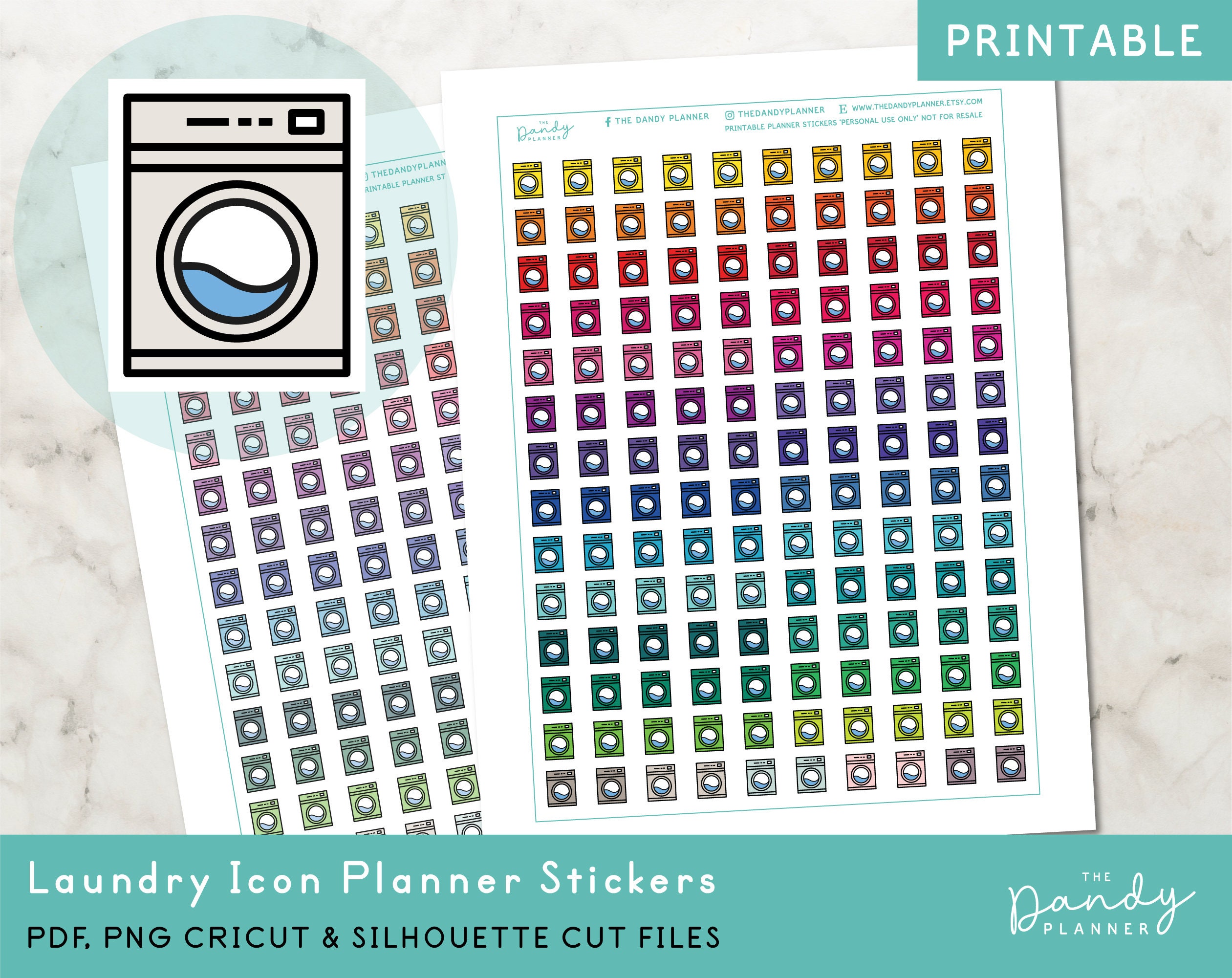 Laundry Icon Planner Stickers Printable, Washing Machine Icons Planning ...
